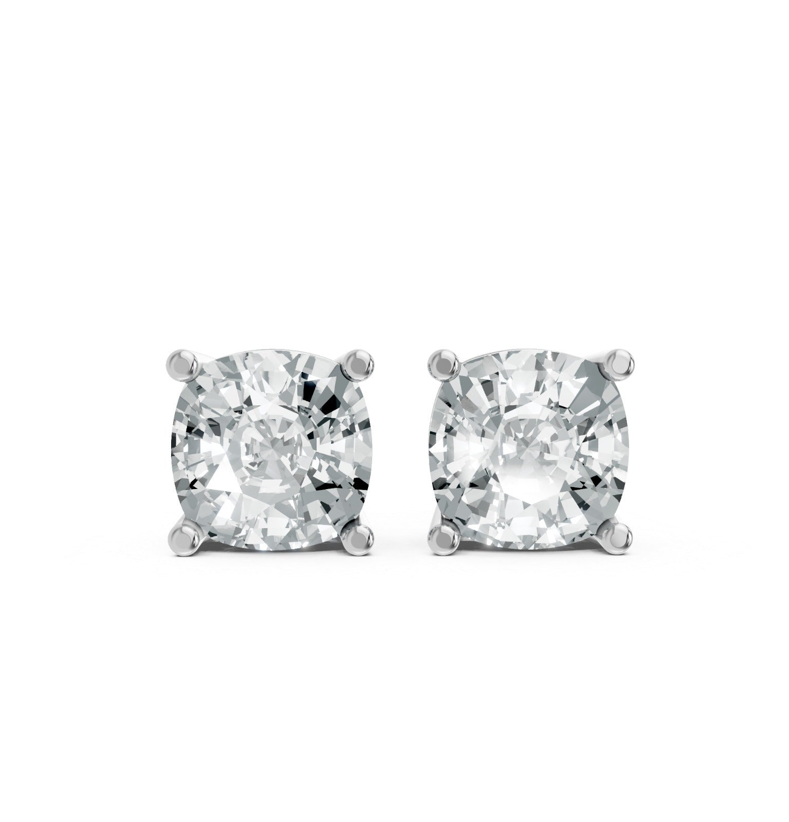 Cushion Shape Lab Grown Diamond 4-prong Push-Back Studs in 925 Silver ...