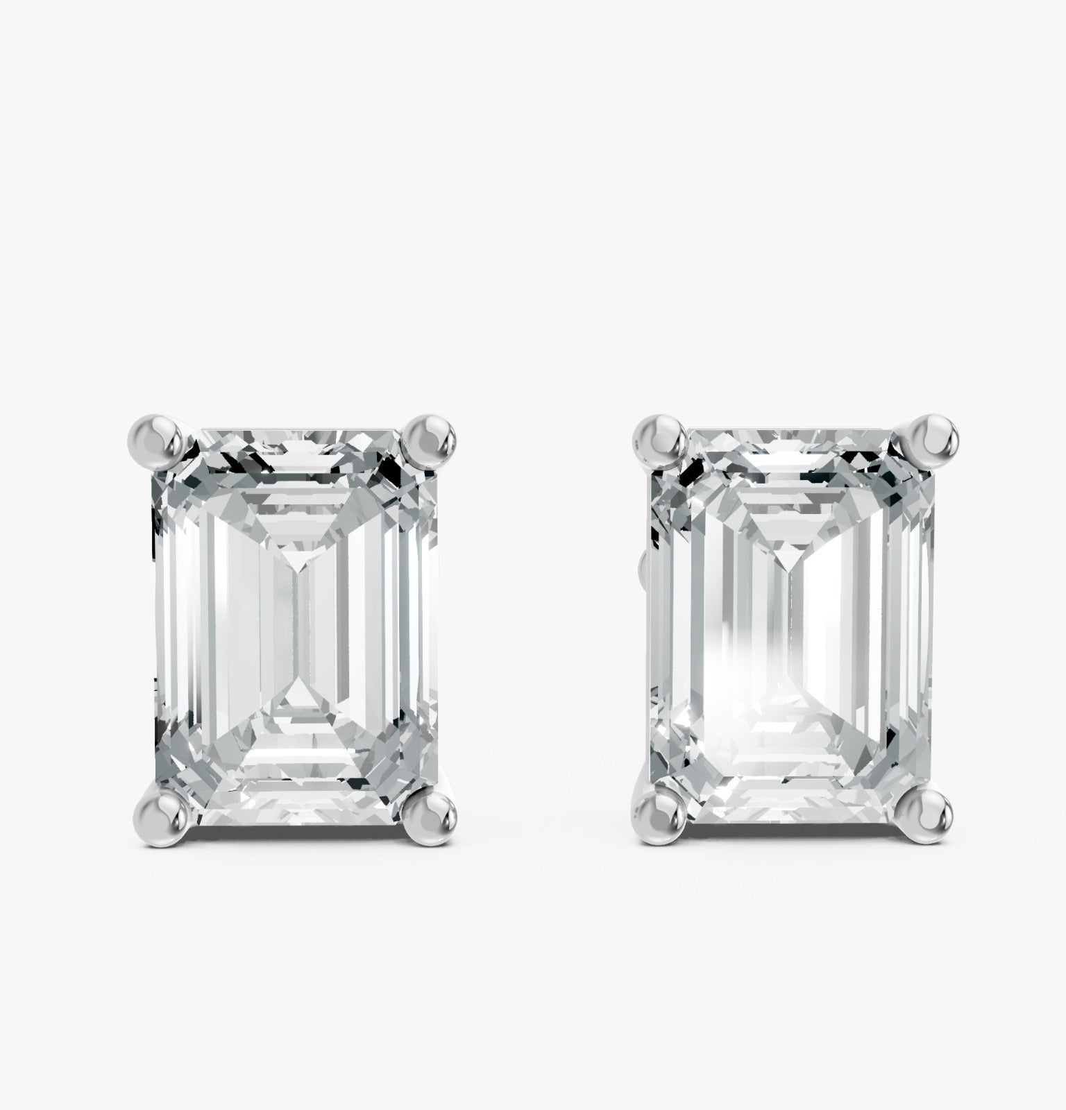 Emerald Shape Lab Grown Diamond 4-prong Push-Back Studs in 10K / 14K G ...